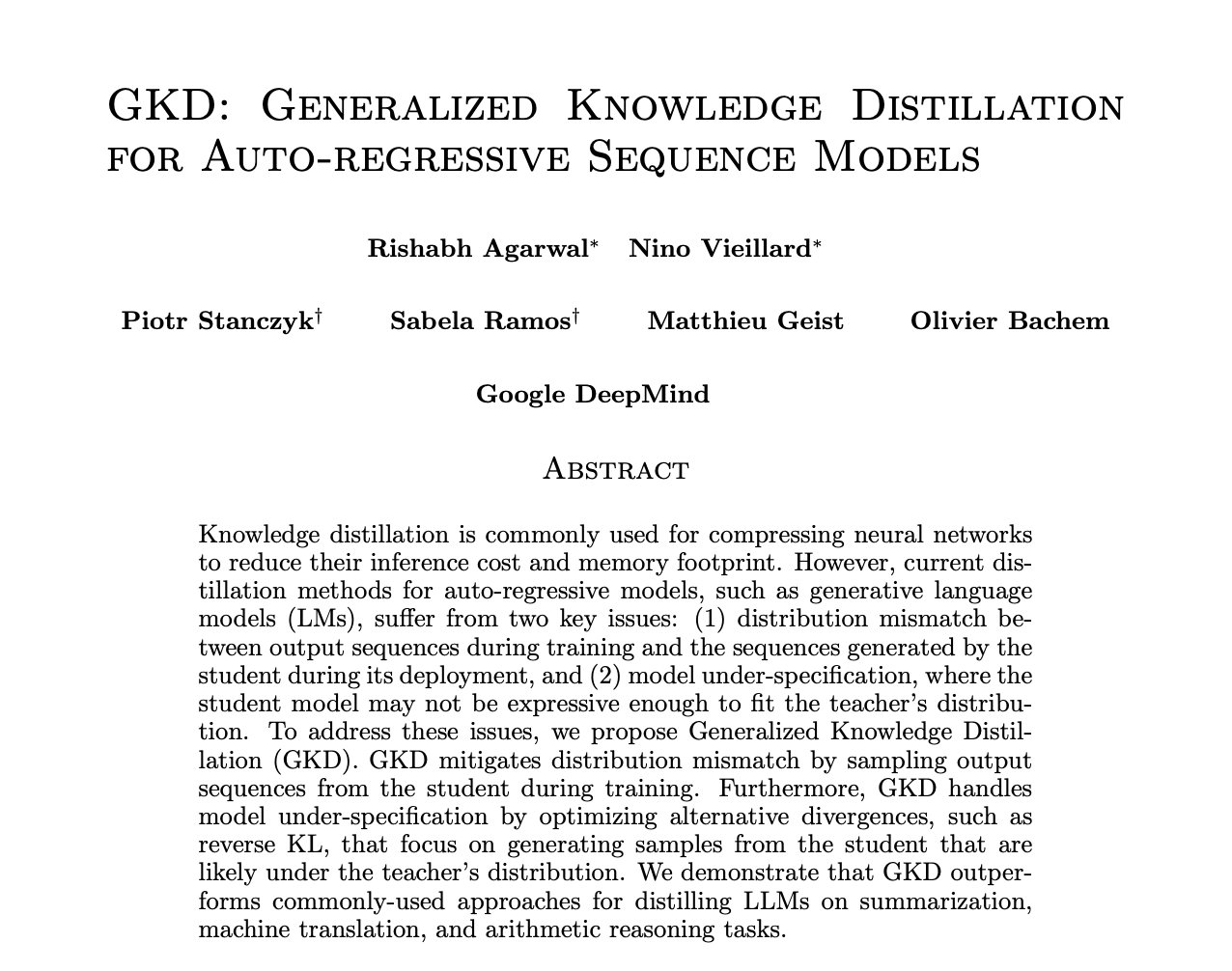 AK on Twitter: "GKD: Generalized Knowledge Distillation for Auto-regressive Sequence Models ...