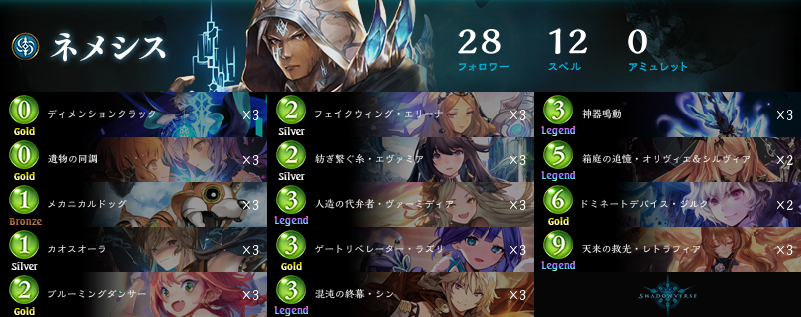 あの猫 on Twitter: "Shadowverse ネメシスデッキ https://t.co/yNGh7V8Cfv #shadowverse_deck #どばすぽ AFシン進化ネメシス ...