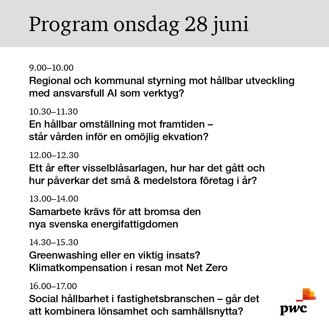 PwC Sverige on Twitter: "Missa inte onsdagens fullspäckade program med spännande seminarier om ...