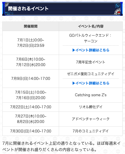 ポケモンGO攻略＠GameWith on Twitter: "📅7月のイベント詳細が発表📅 メガバンギラス新実装 伝説レイドにレジエレキやレジドラゴ 7周年記念イベントやリオル孵化デイ ...