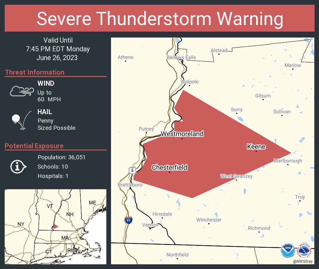 NWS Severe Tstorm on Twitter: "Severe Thunderstorm Warning continues for Keene NH, Chesterfield ...