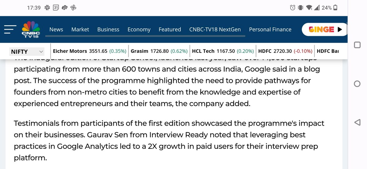 Gaurav Sen on Twitter: "We got mentioned by Google Startup School across four newspapers and ...