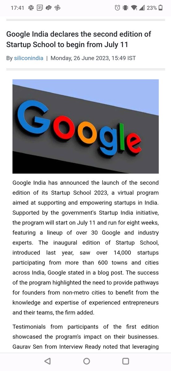 Gaurav Sen on Twitter: "We got mentioned by Google Startup School across four newspapers and ...