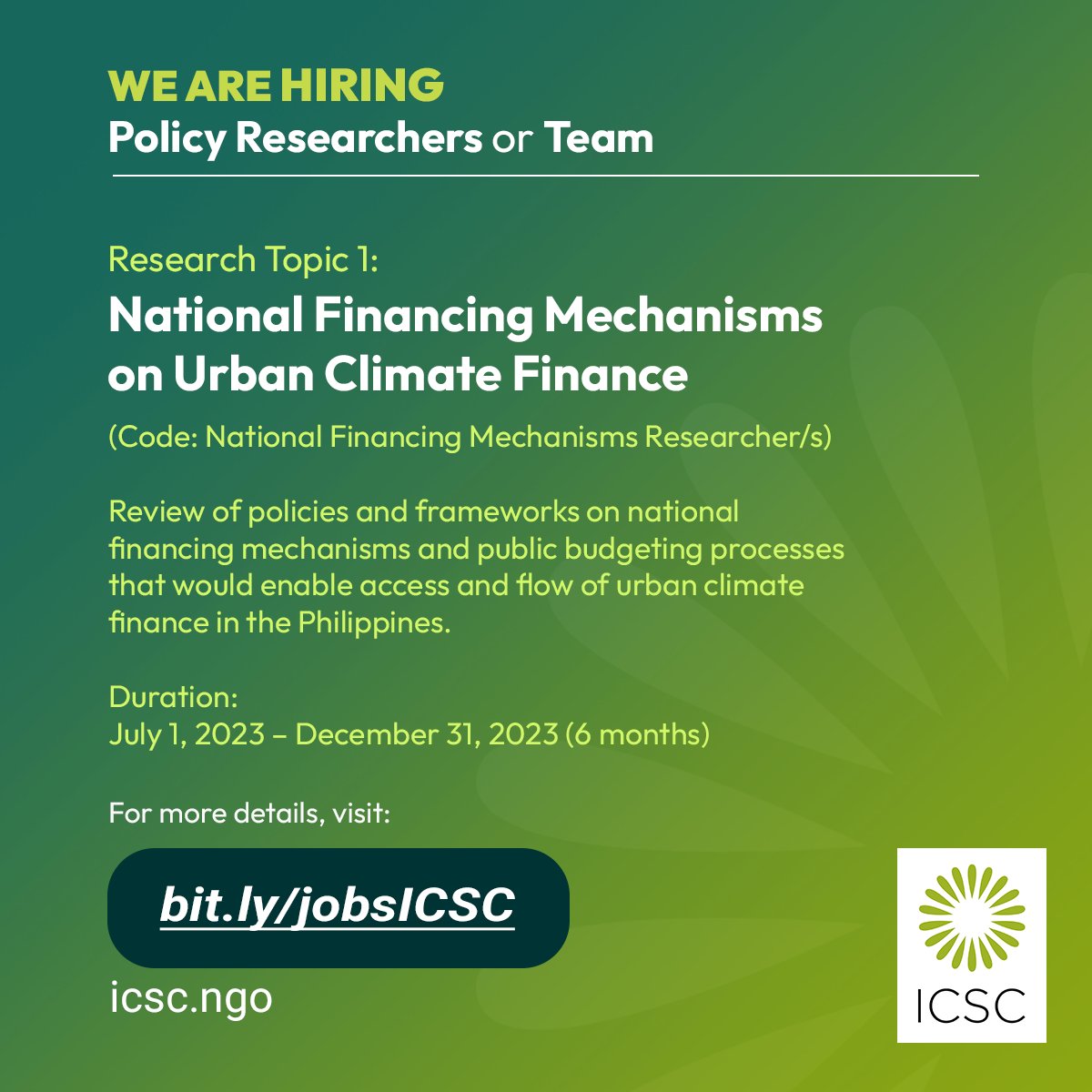 ICSC on Twitter: "We are #hiring! The Institute for Climate and Sustainable Cities is looking ...