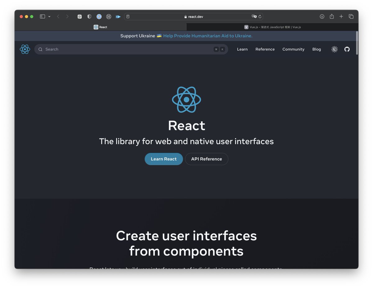 猫总 On Twitter Vue和react的用户群体注定要分道扬镳,vue支持多种亚洲语言,基本一打开就是活动和框架。react一打开就是支持乌克兰,非常迎合政治正确。 2159