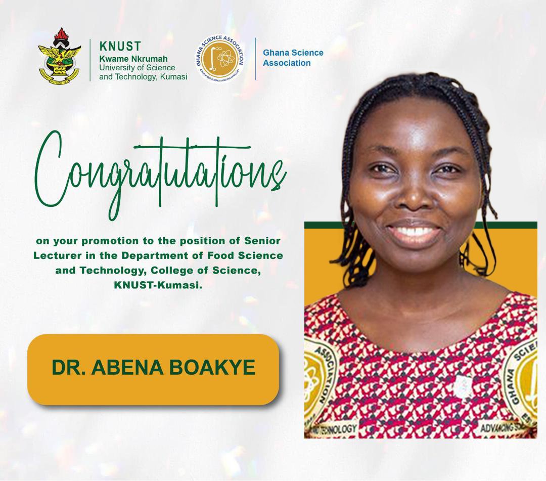 College of Science, KNUST on Twitter: "Congratulations on your promotion Dr. Abena Boakye."