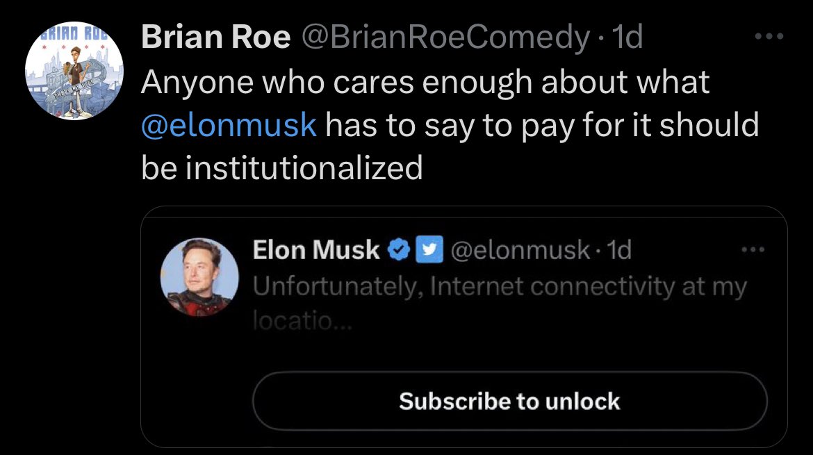 Brian Roe on Twitter: "Elon Musk is a pusssssy lol, safe space for comedy huh @elonmusk"