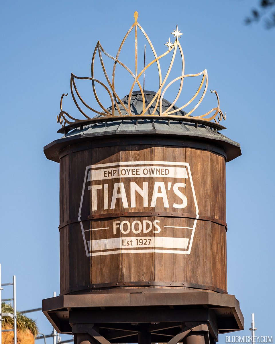BlogMickey.com on Twitter: "DETAILED LOOK: Tiara-Topped Tiana’s Foods Water Tower Installed at ...