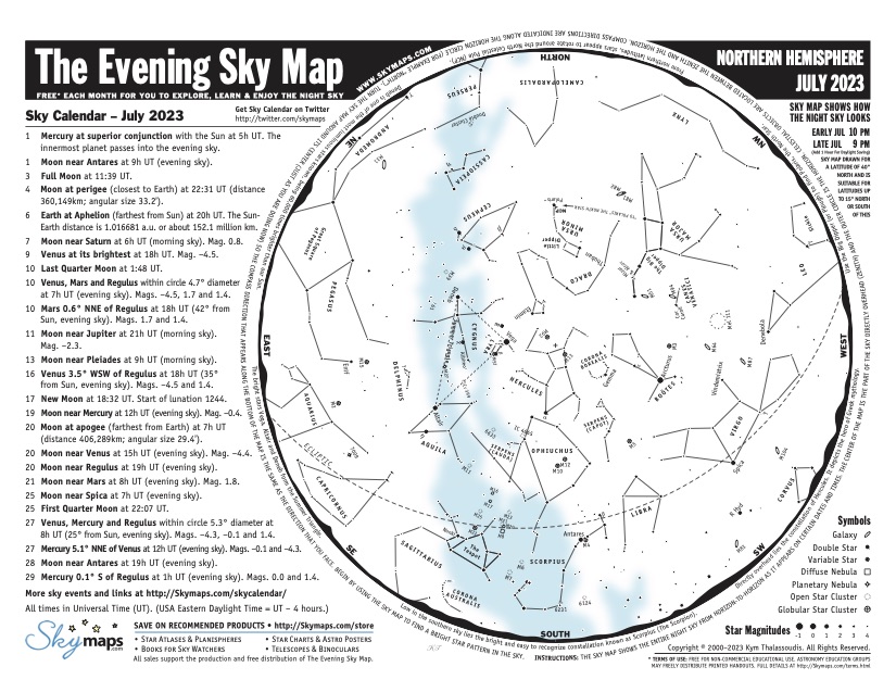 Skymaps.com on Twitter: "The Evening Sky Map (PDF) for July 2023 is now available. Free download ...