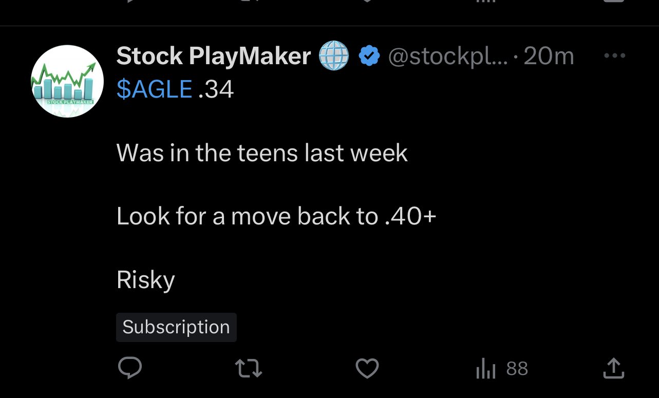 Stock PlayMaker 🌐 on Twitter: "$AGLE https://t.co/fBJ5741lbL" / Twitter