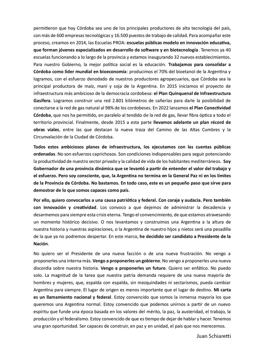 Juan Schiaretti On Twitter Carta A Los Argentinos