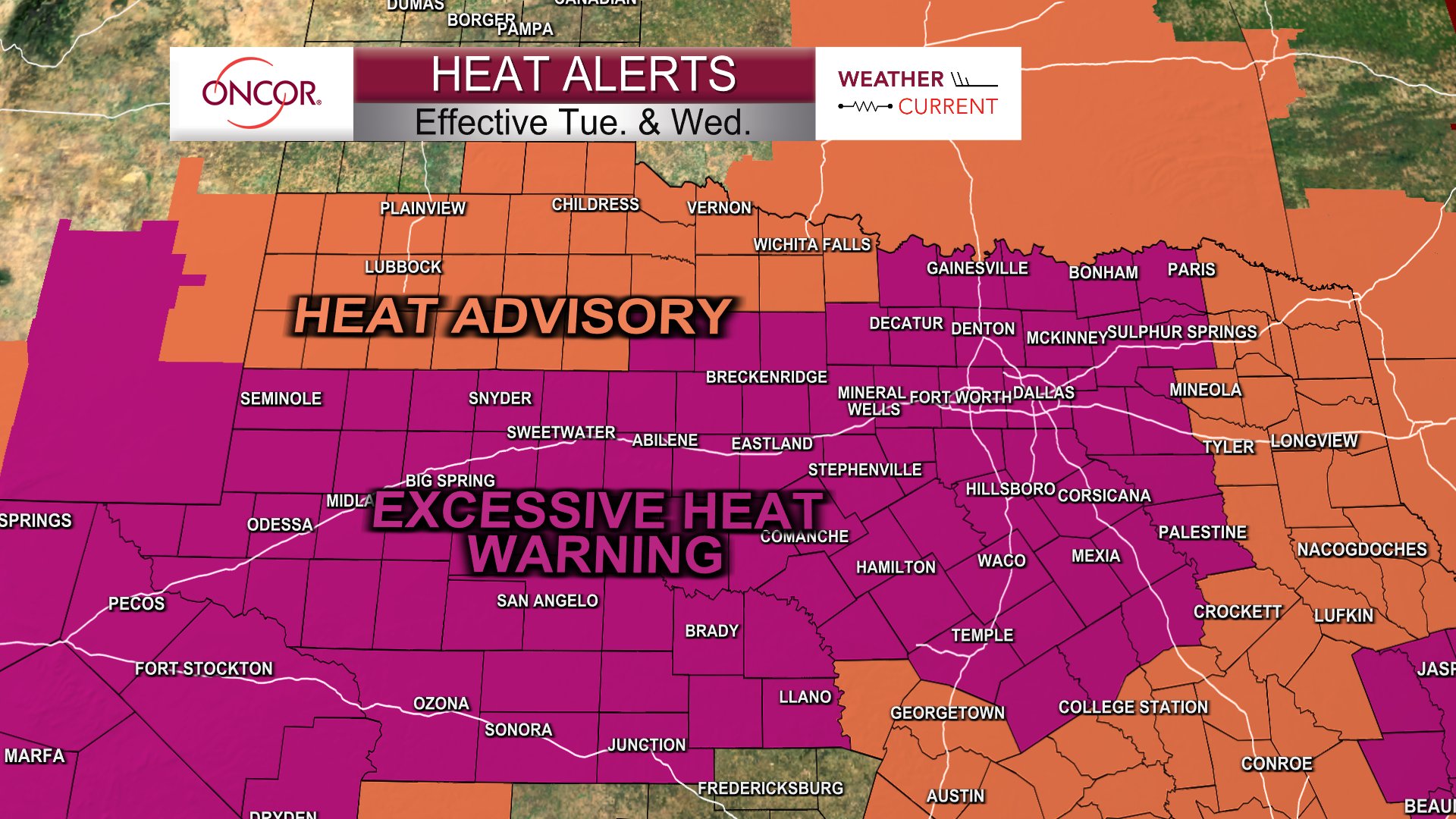 Oncor on Twitter: "1/2 #OncorWeatherCurrent Update - Heat alerts continue across Texas today ...