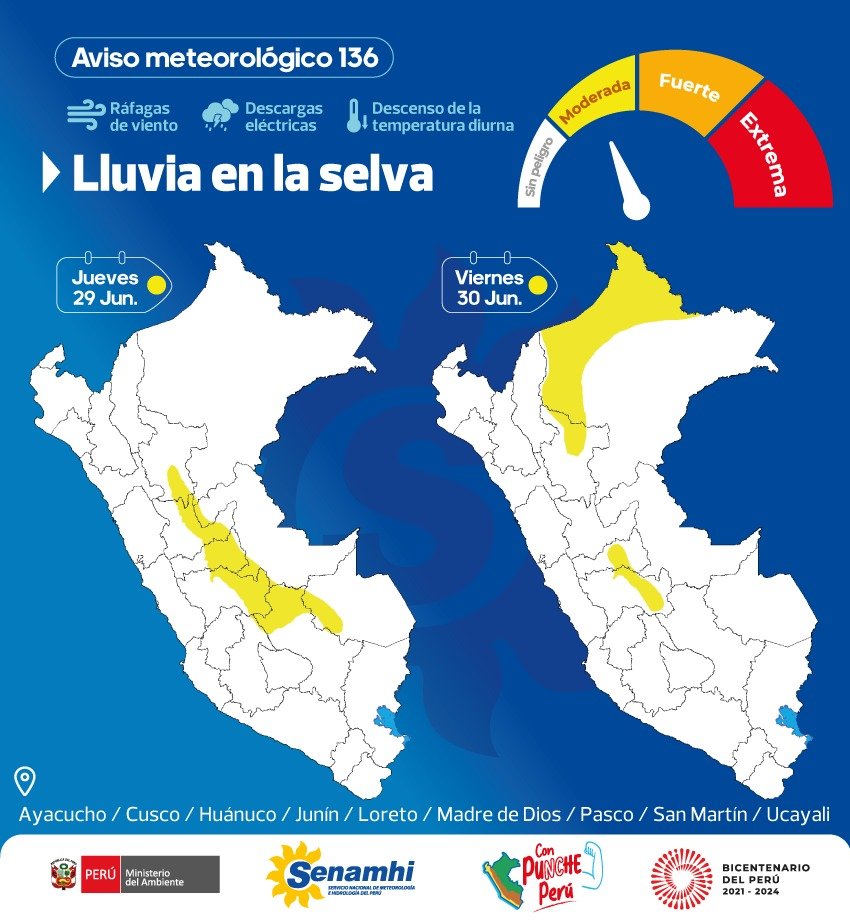 Senamhi On Twitter Aviso Del 29 Al 30 De Junio Se Espera Lluvia De