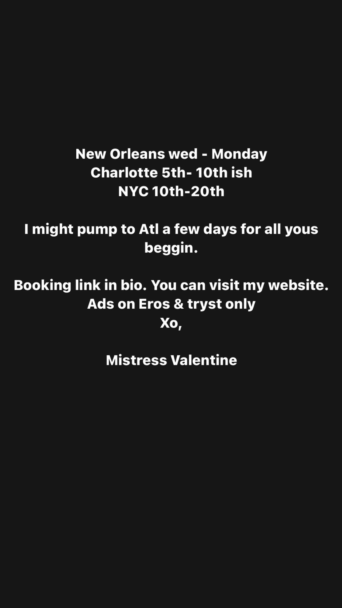 Mistress Nicky Valentine On Twitter Updated Travel Schedule ⛓️🖤 Csk8mfcdym Twitter