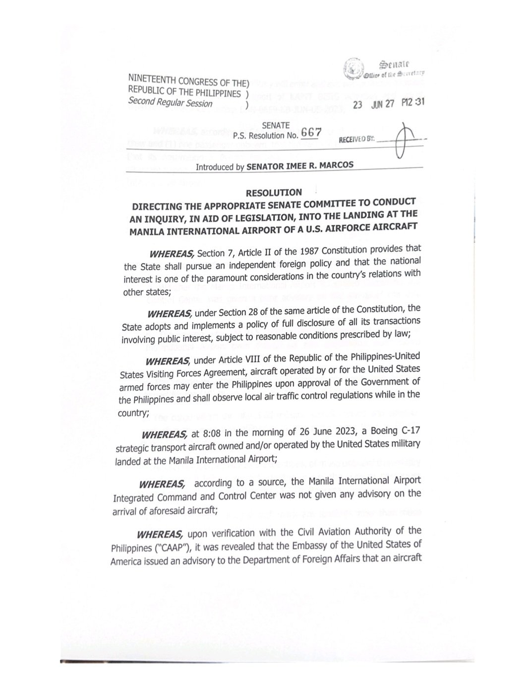 ABS-CBN News on Twitter: "Sen. Imee Marcos calls for an investigation into a reported landing of ...