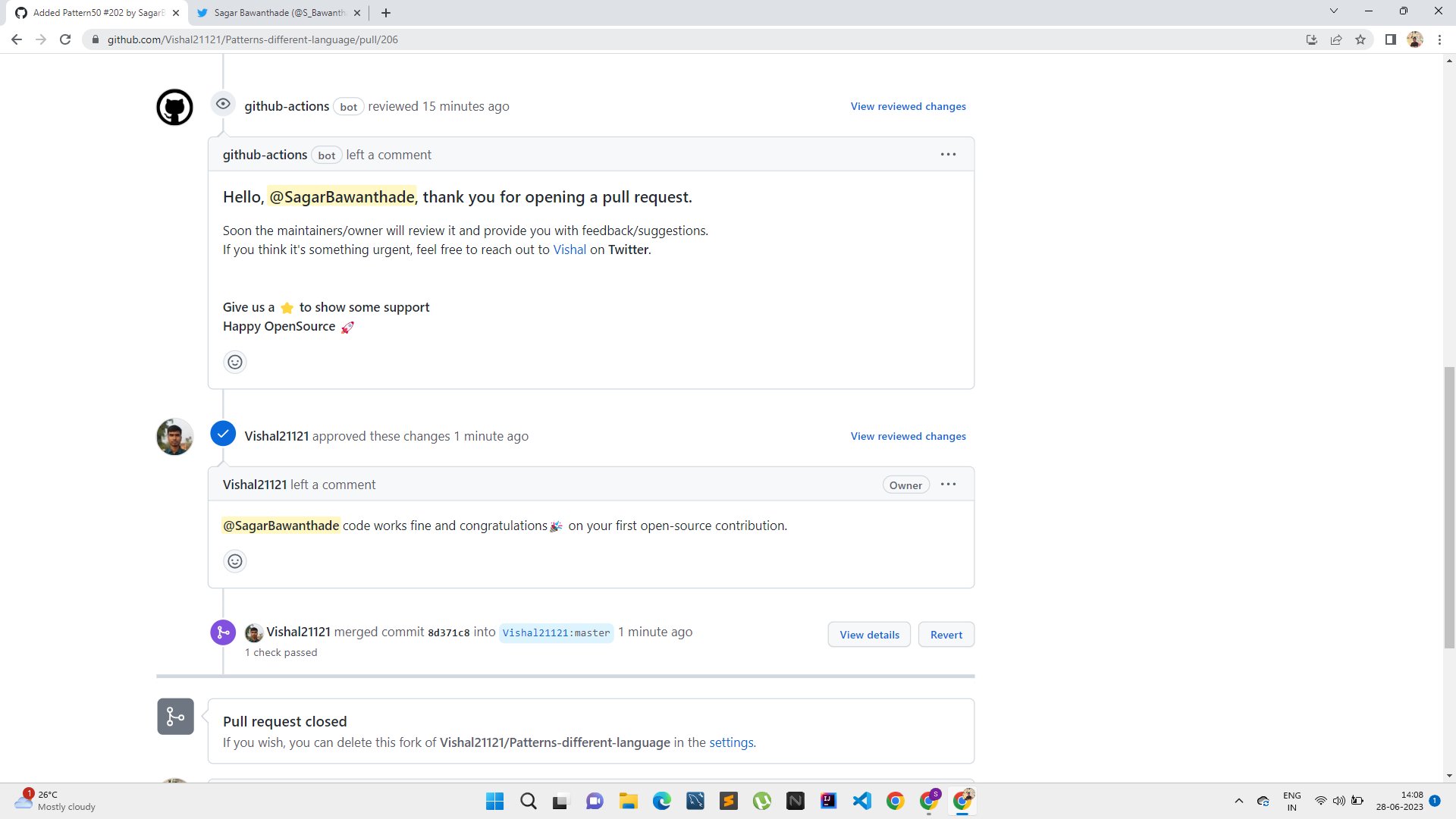 Sagar Bawanthade On Twitter Finally Made My First Open Source Contribution😄😄 Thanks To