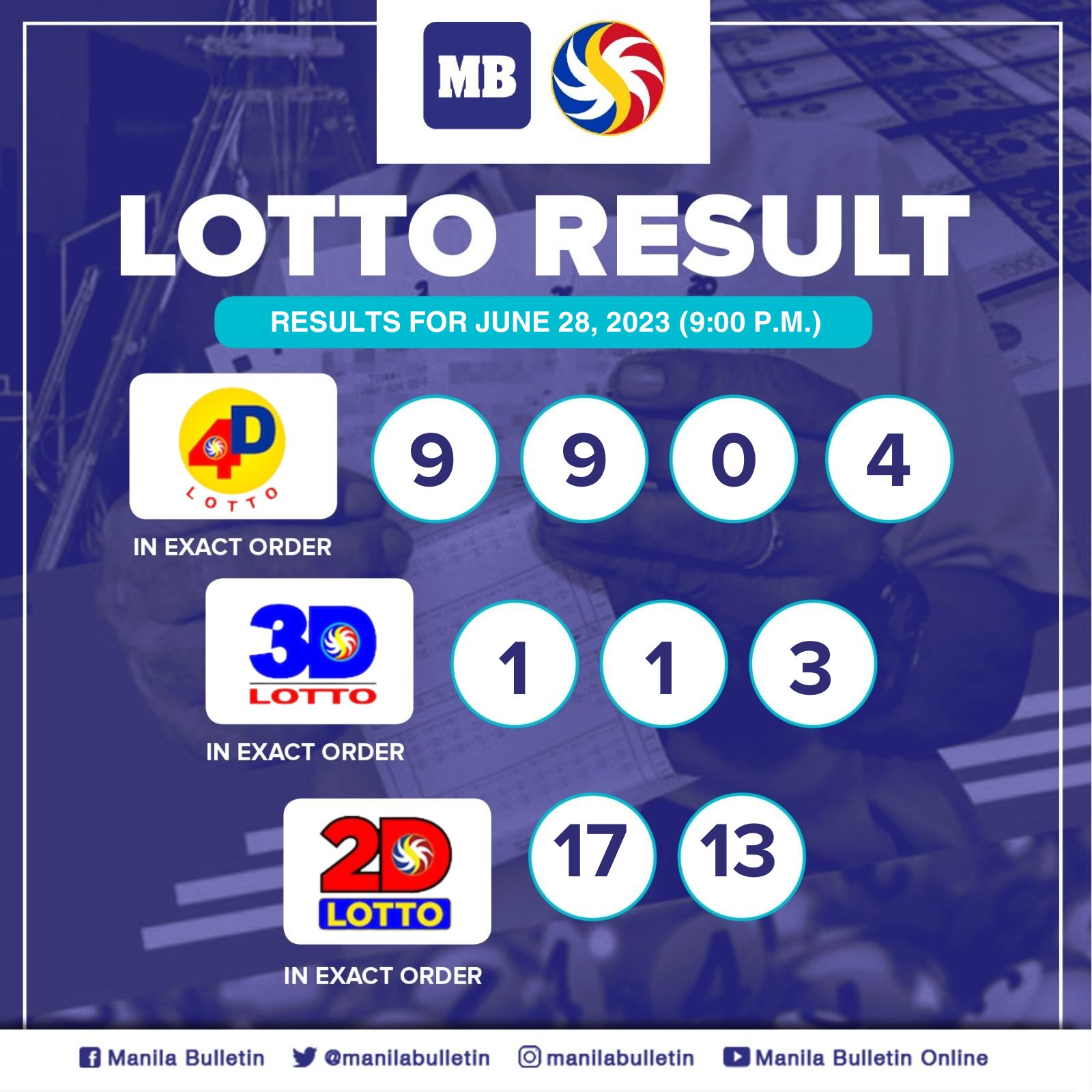 Manila Bulletin News on X LOOK PCSO Lotto draw results for June 28 2023 9 00 p.m. draw. https t XVriKBciO8 X