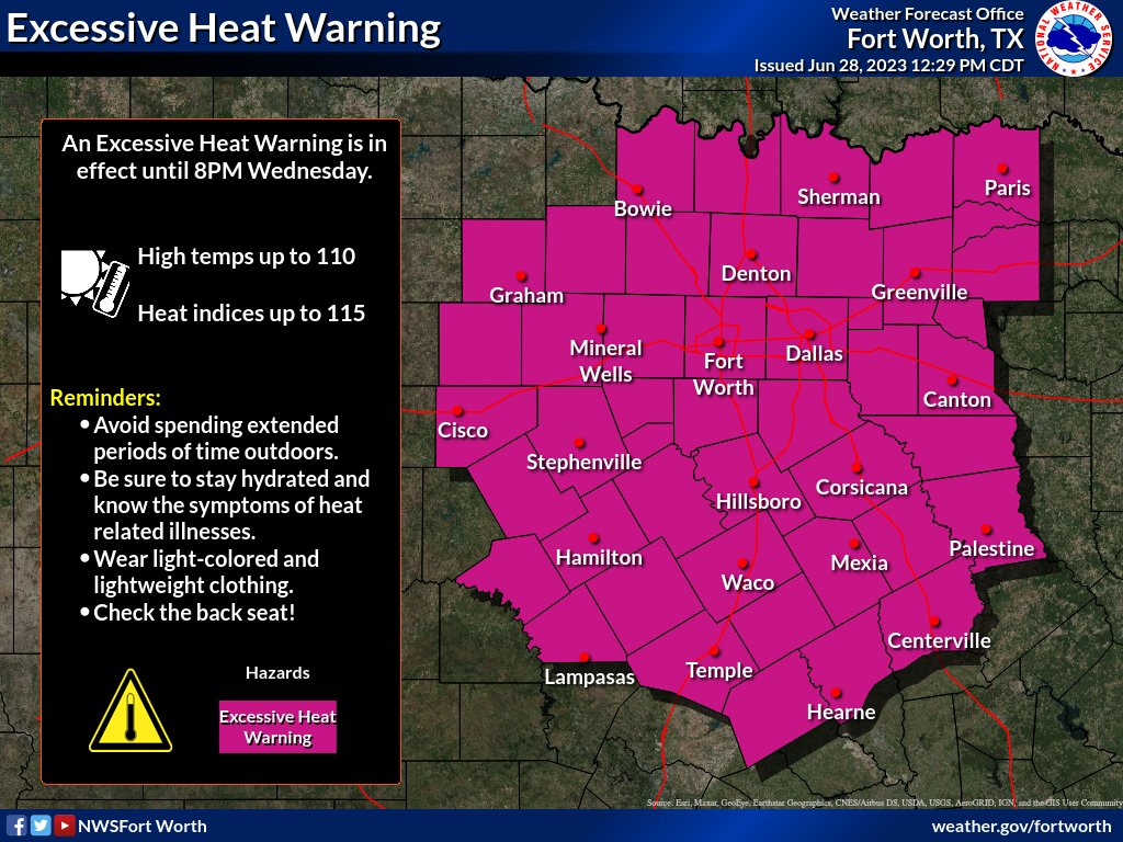 Nws Fort Worth On Twitter The Excessive Heat Warning Remains In