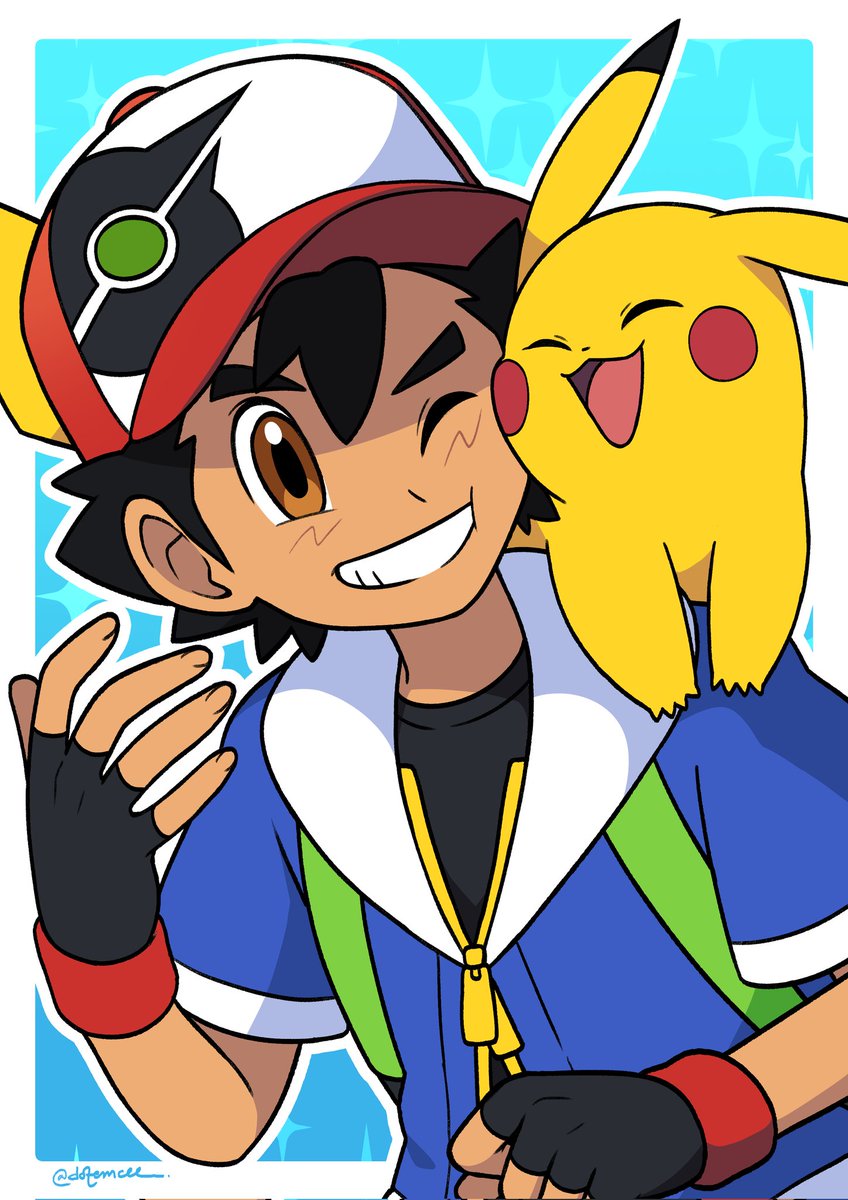 「Ash and Pikachu (half-body illustration)」|emcee 🎨 @ open for commsのイラスト