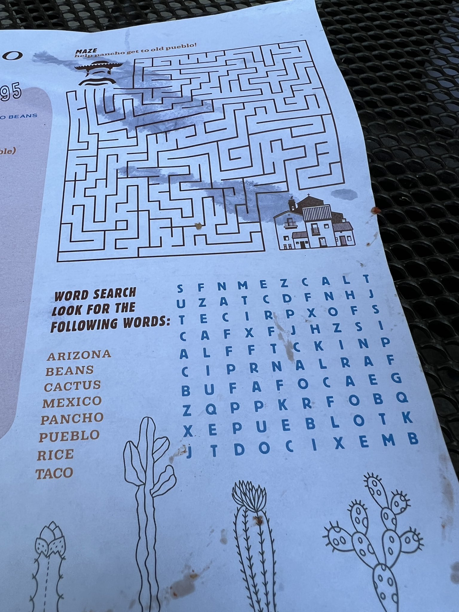 Kids Menu Word Search