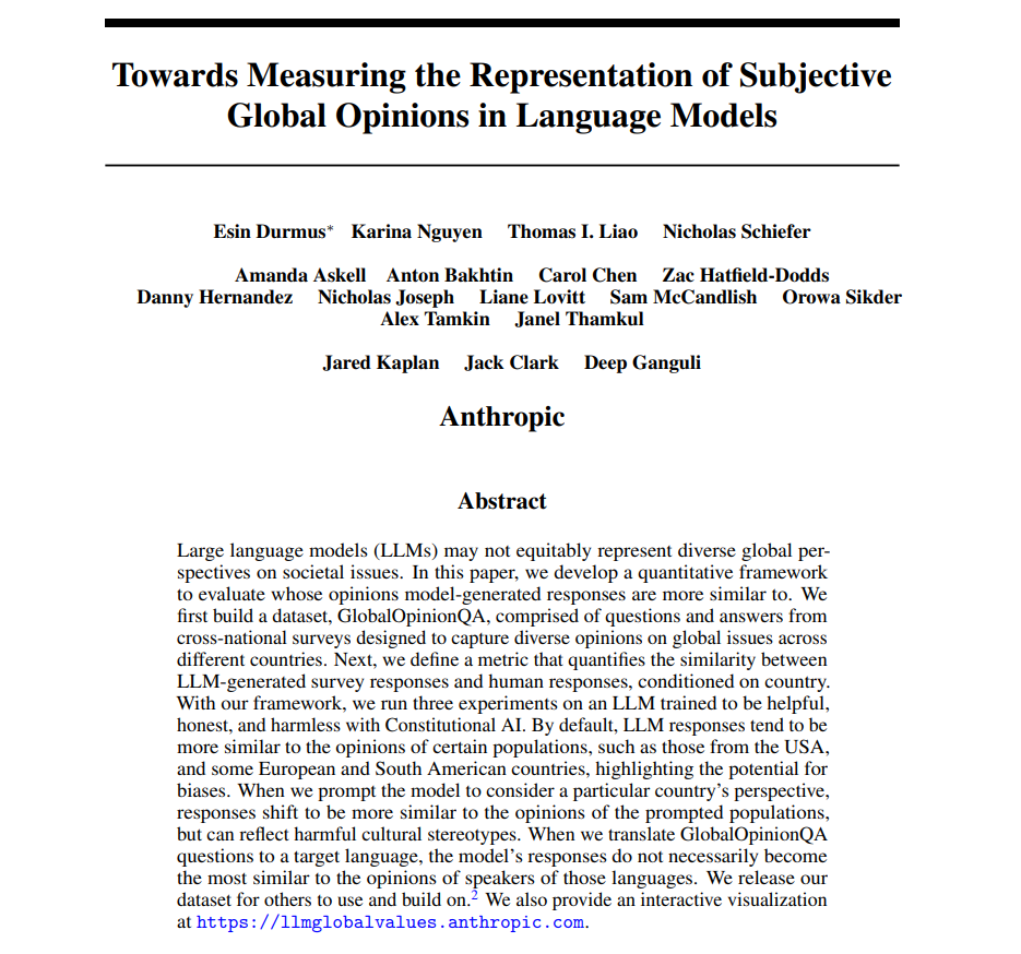 Aran Komatsuzaki on Twitter: "Towards Measuring the Representation of Subjective Global Opinions ...