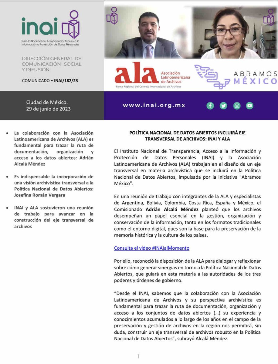 INAI on Twitter: "📄#INAIalMomento Política Nacional de Datos Abiertos incluirá eje transversal ...