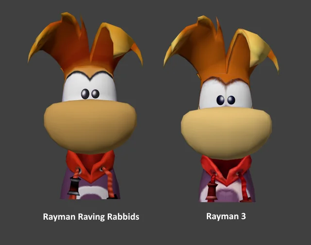 The differences of the Rayman model between Rayman 3 and Rayman Raving ...