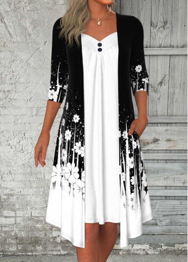 Black Fake 2in1 Floral Print A Line Dress. Shop it: https://t.co ...