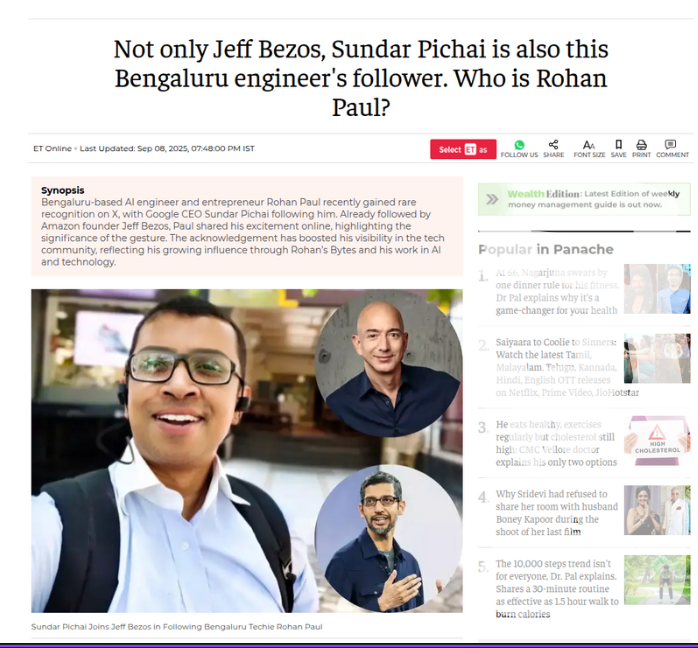 AI Engineer Rohan Paul Gains Rare Follow from Google CEO Sundar Pichai on X