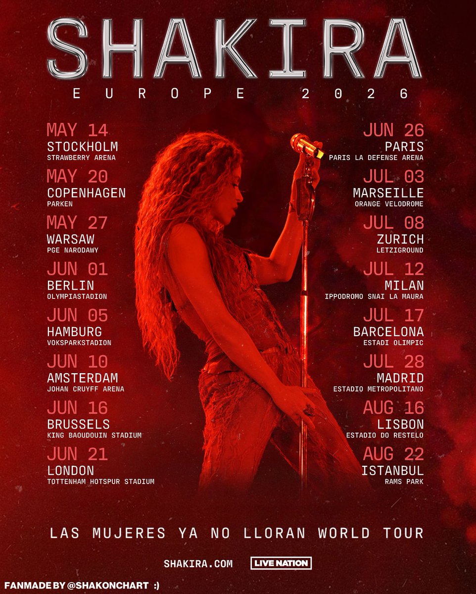 Shakira World Tour 2026 Europe Reveals Dates And Setlist To Watch Out ...