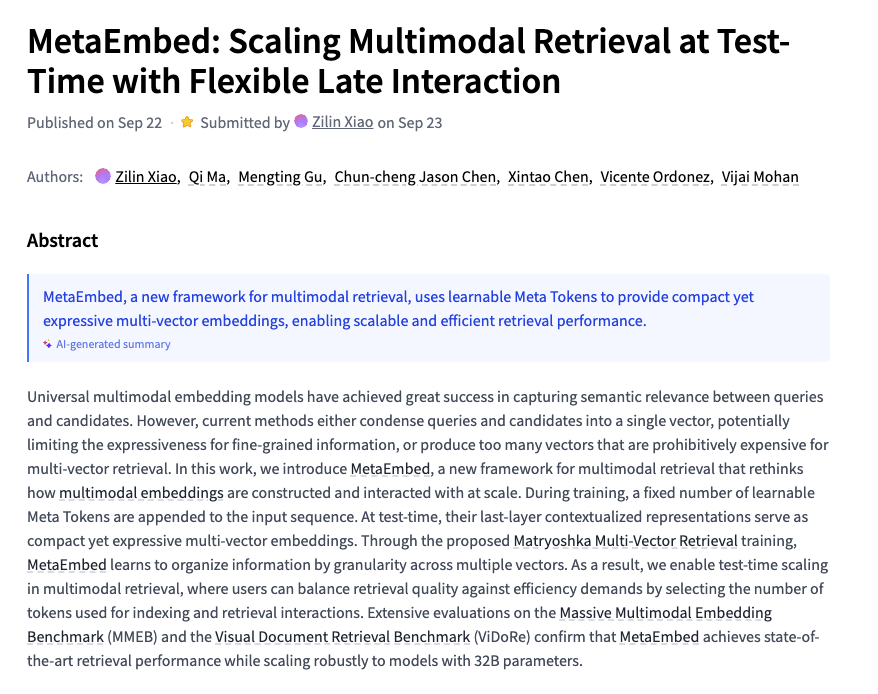 MetaEmbed Boosts Multimodal Retrieval Accuracy by up to 6.6% on 32B Models