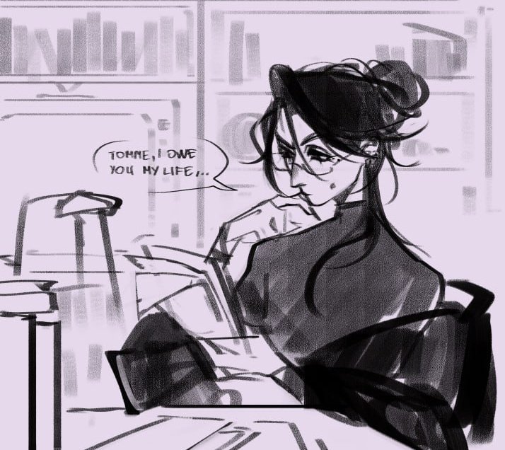 tiny aster doodle of him reading notes that tomme shared with him he ...