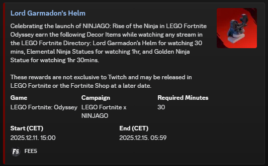 LEGO Fortnite Twitch drops are now live!