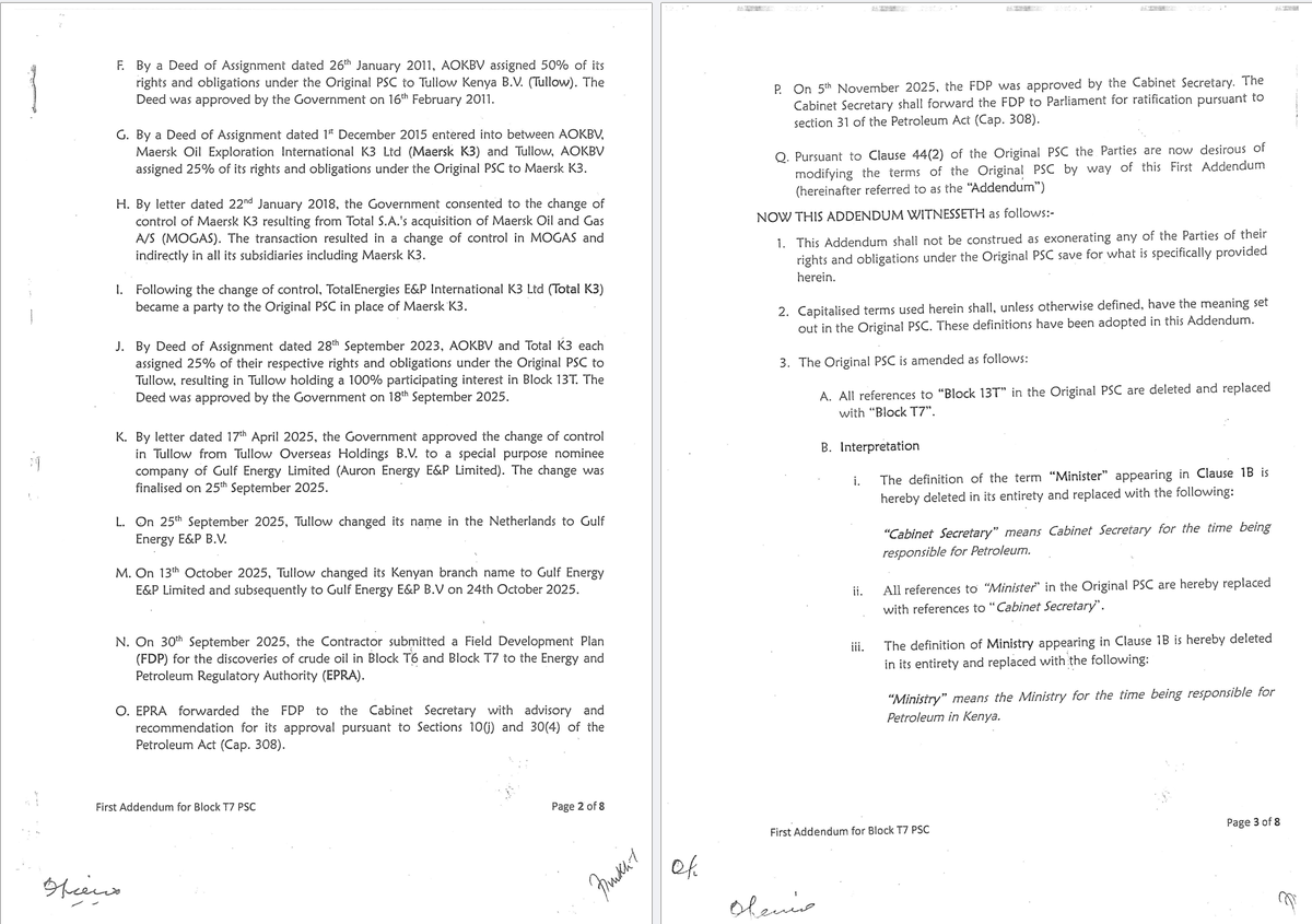 From the Addendum signed between the Government of Kenya and Gulf ...