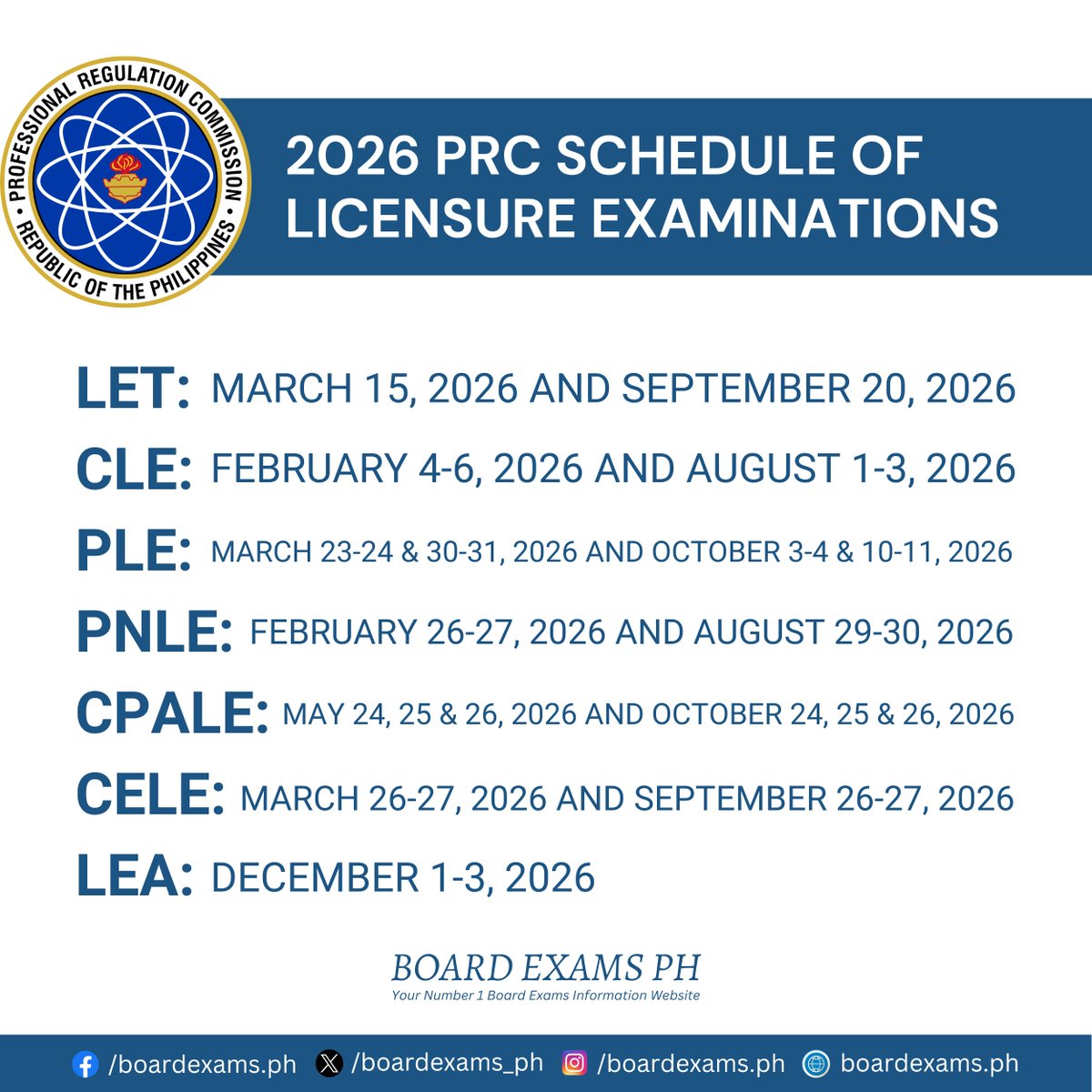 𝗦𝗖𝗛𝗘𝗗𝗨𝗟𝗘 𝗢𝗙 𝗕𝗢𝗔𝗥𝗗 𝗘𝗫𝗔𝗠𝗦 𝗜𝗡 𝟮𝟬𝟮𝟲 Here is the schedule of biggest ...