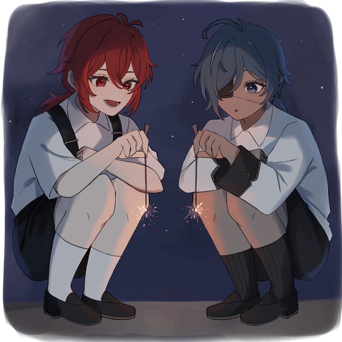 「diluc (genshin impact) blue hair」Fan Art(Latest)