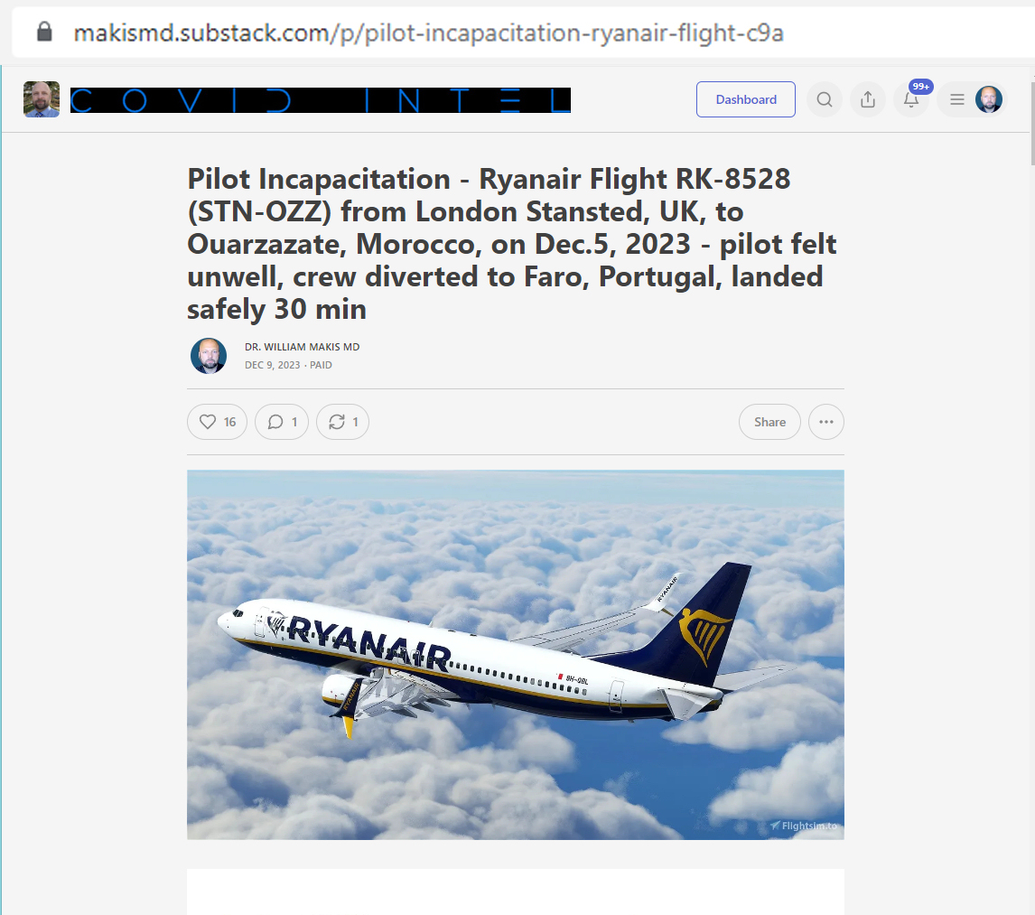 "Ryanair Flight RK-8528 Pilot Incapacitation Faro" : "Pilot ...