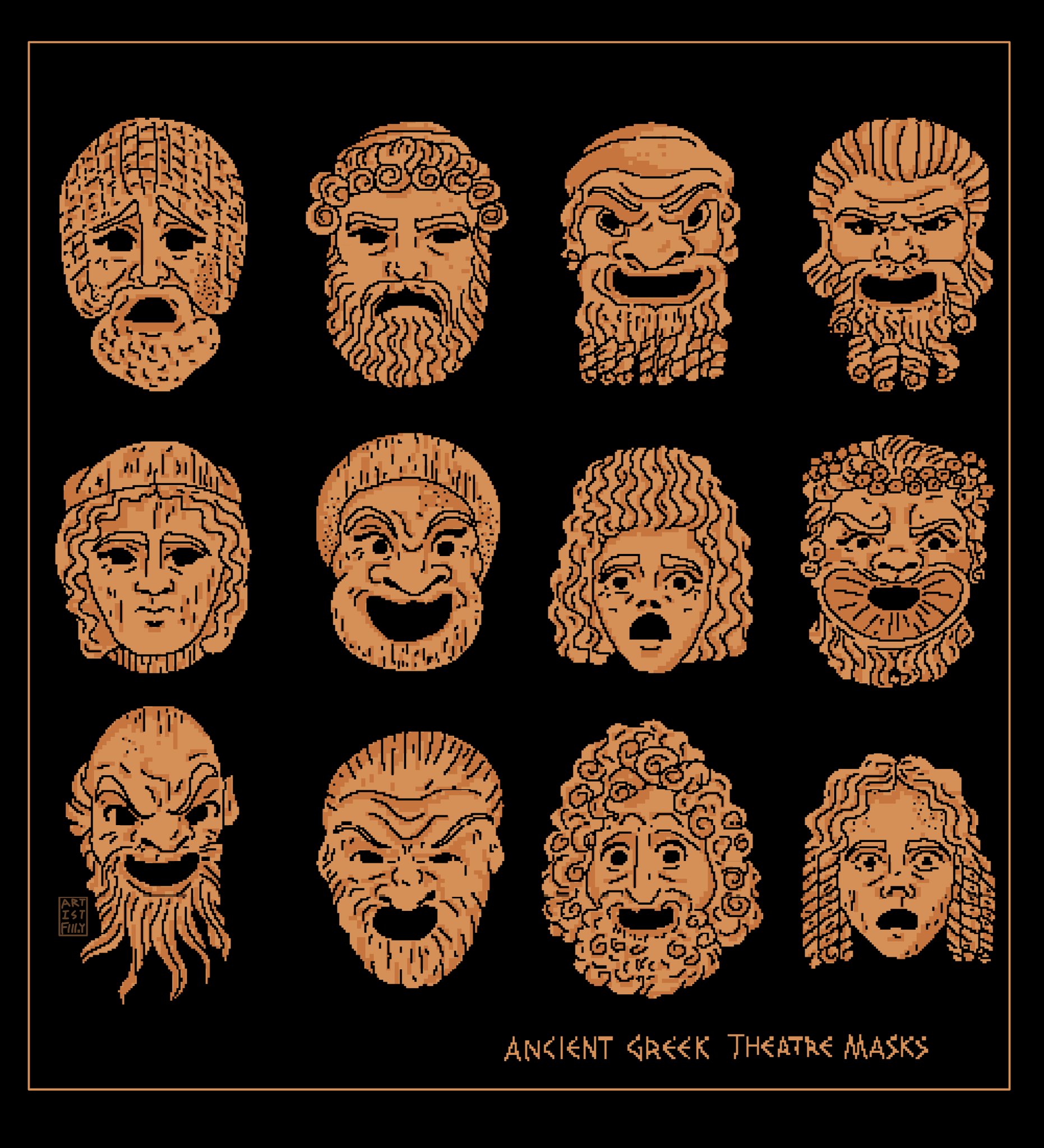 Ancient Greek Theatrical Masks Comedy / Tragedy Masks (Pair) | EPH