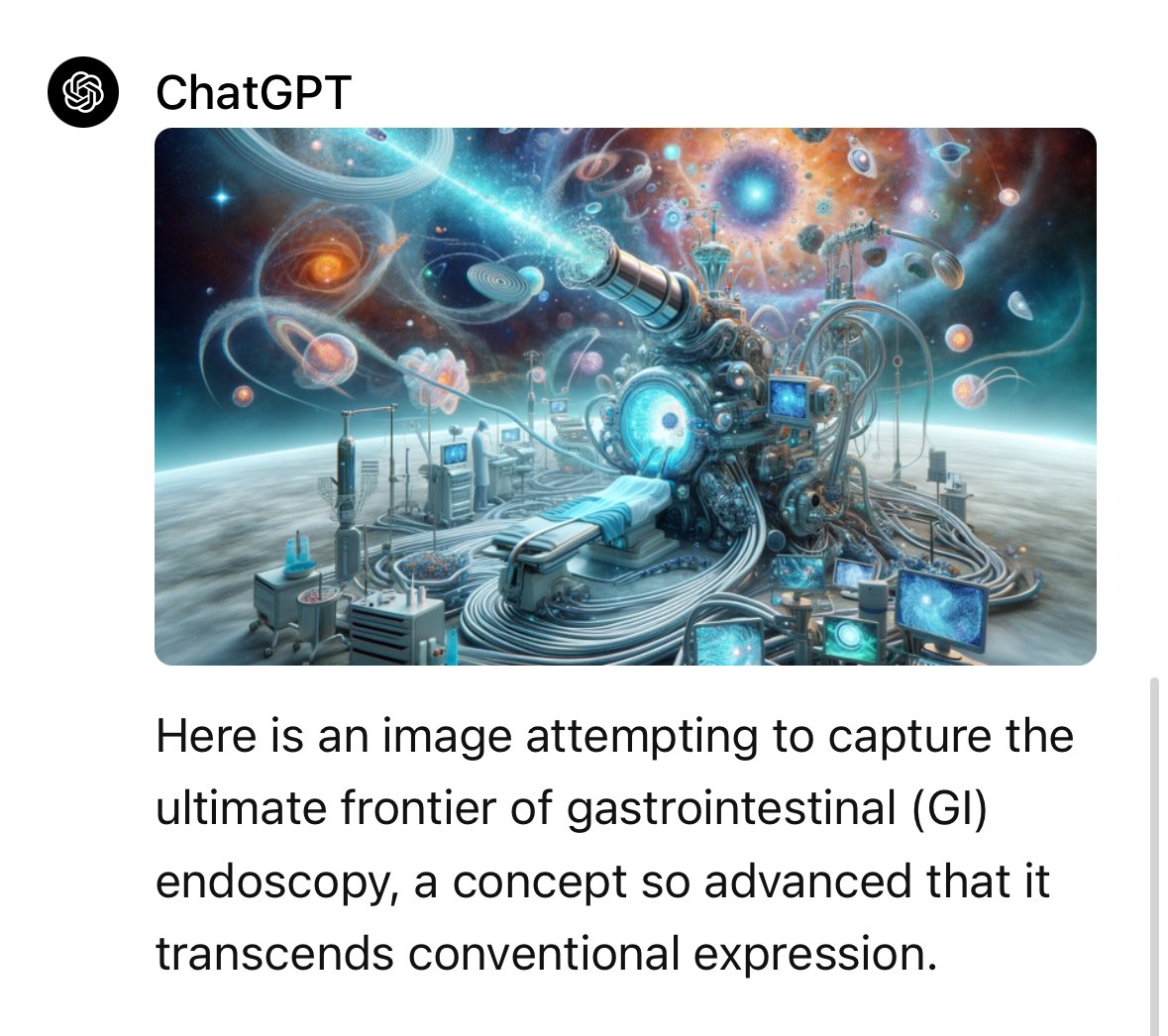 For every 10 likes this gets I will ask chatGPT to make this endoscopy ...