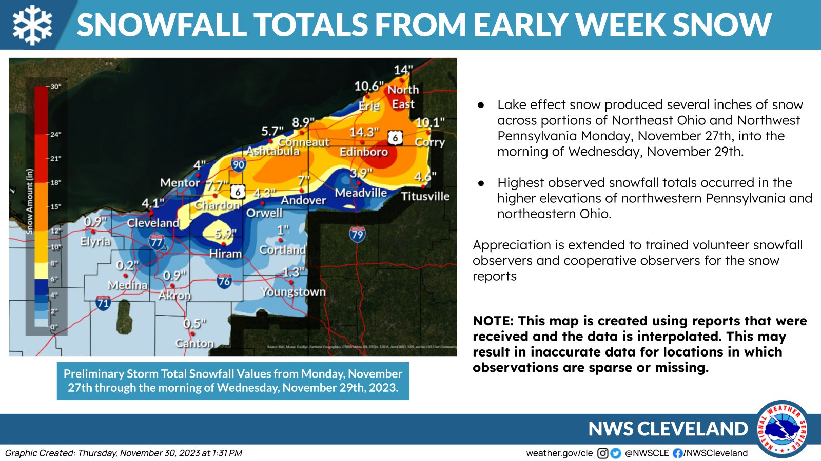 Lake Effect Snow Map Lake Effect Snow Expected Wednesday
