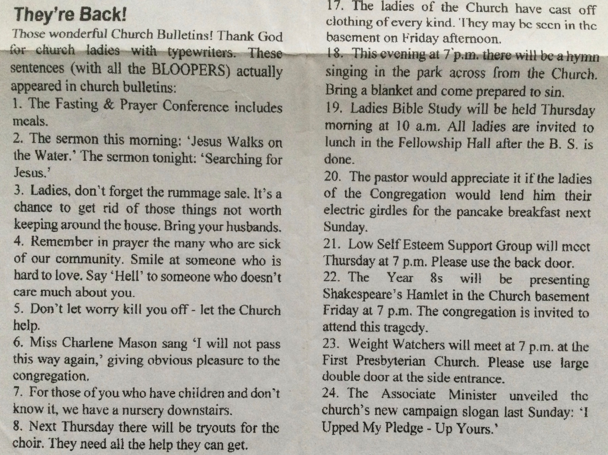 Back To Church Bulletin