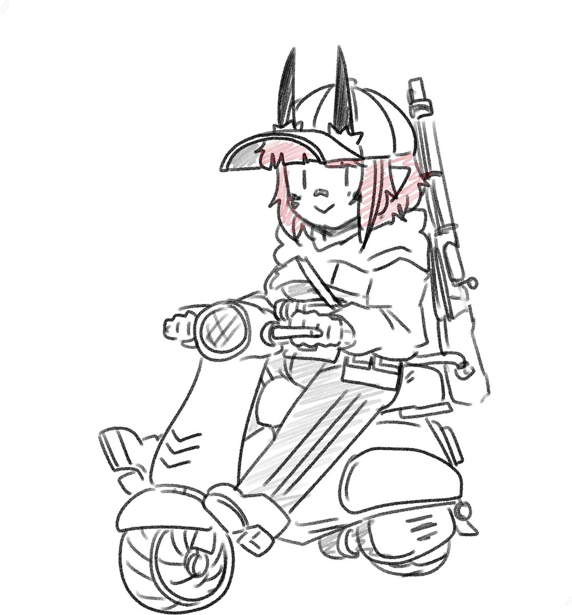 1girl Solo Ground Vehicle Motor Vehicle Horns Gun Hat Illustration Images