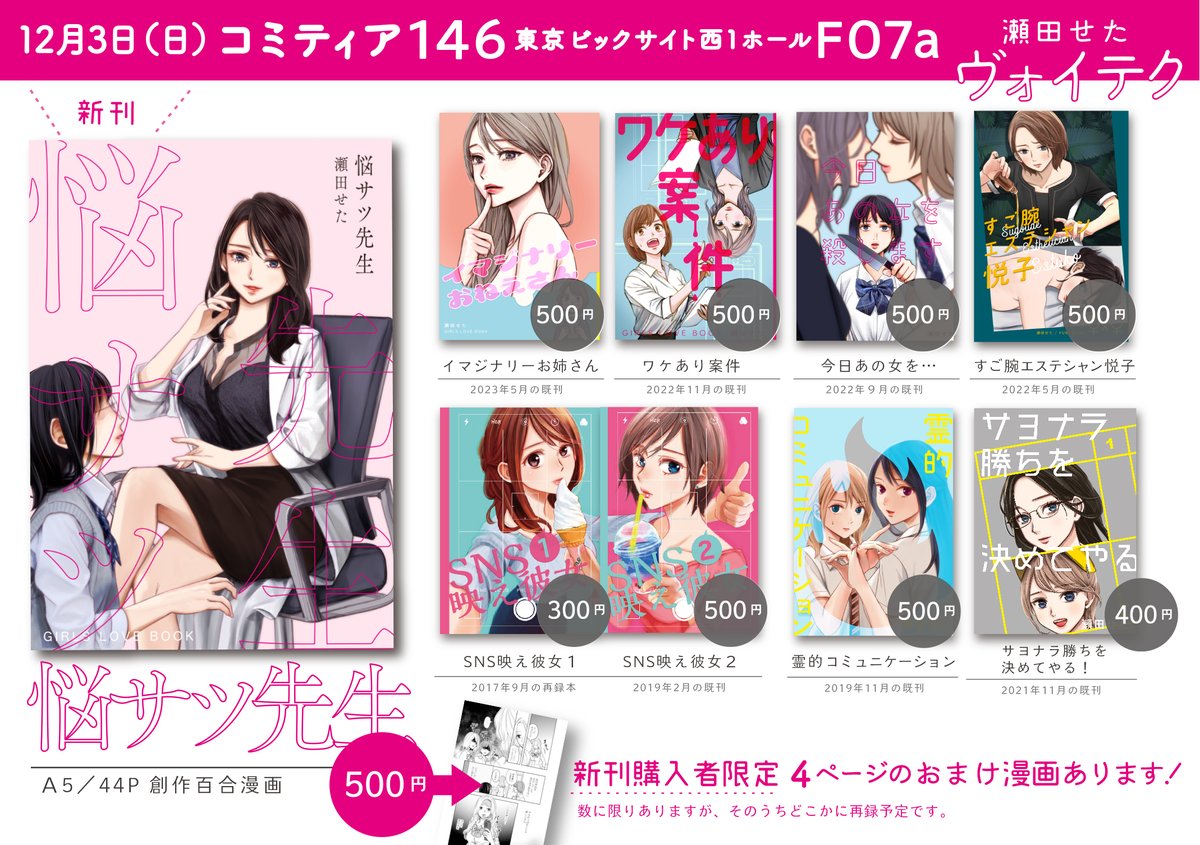 「12/3開催COMITIA146東京ビックサイト西1ホール【F07a】サークルヴォイテク コミティア新刊のサンプルとお品」瀬田せた6/1と30bの漫画