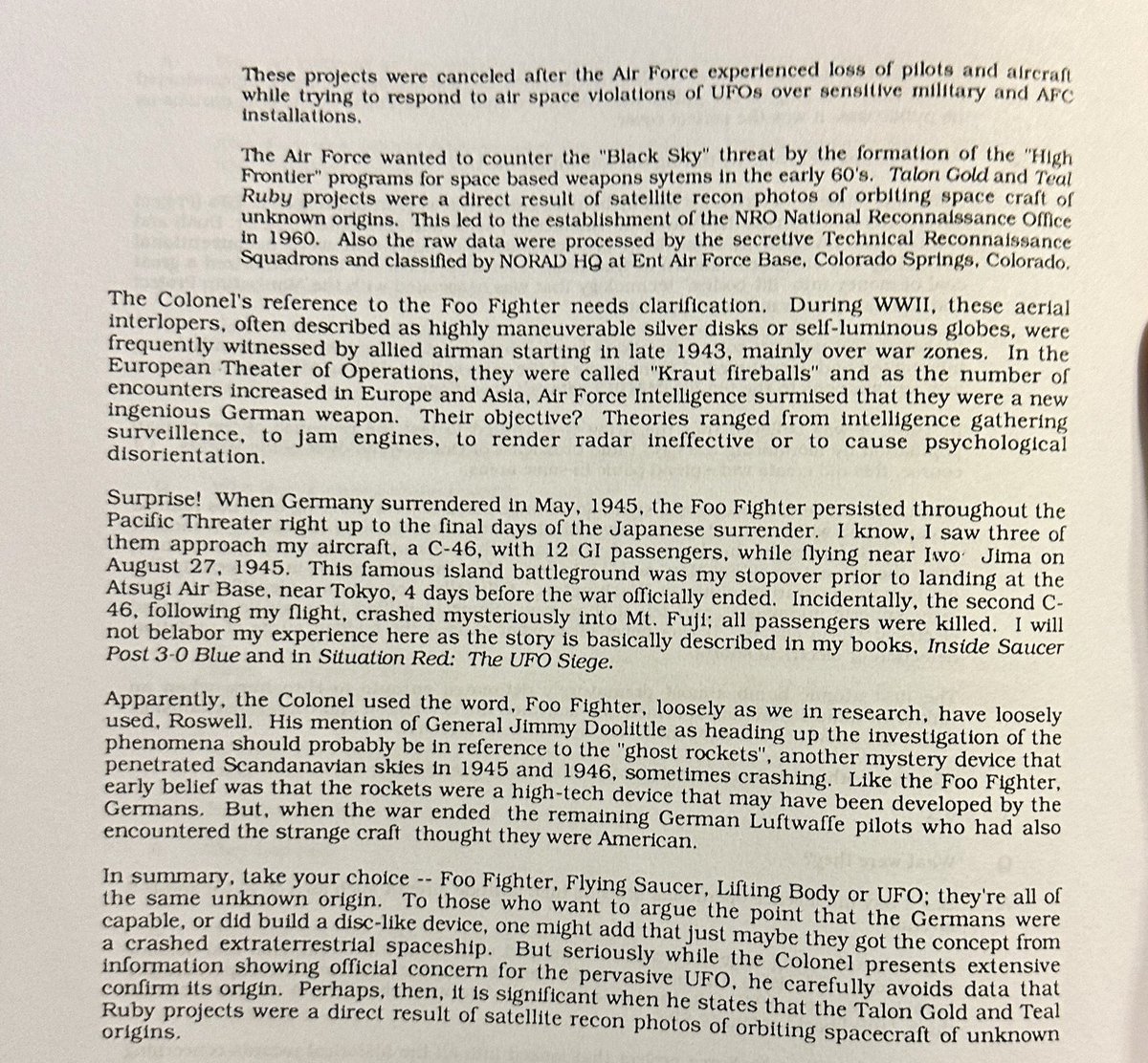 1/4 The following is an interview taken from “UFO crash retrivals Vol 1 ...