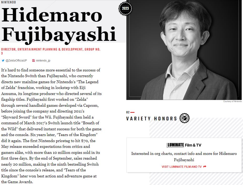 Hidemaro Fujibayashi (Director of Breath of the Wild and Tears of the Kingdom) was added to the ...