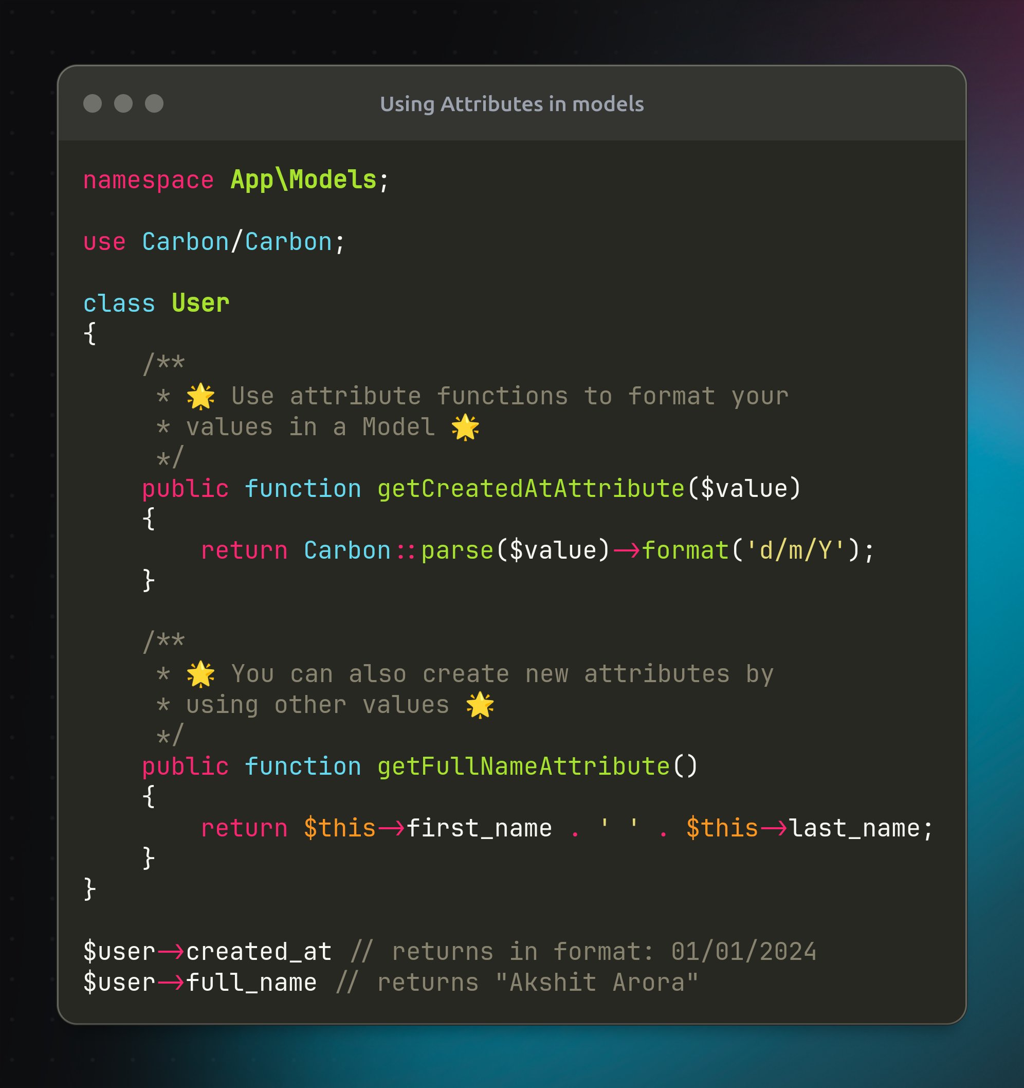 Laravel Eloquent Accessors: Dates, Casts, and Beyond Laravel Eloquent Accessors: Dates, Casts, and Beyond