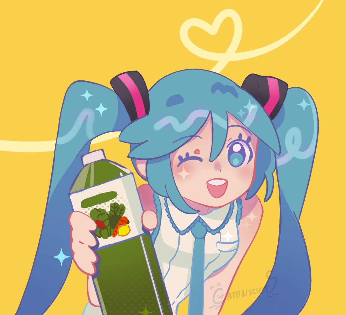 Hatsune Miku 1girl One Eye Closed Solo Twintails Necktie Yellow