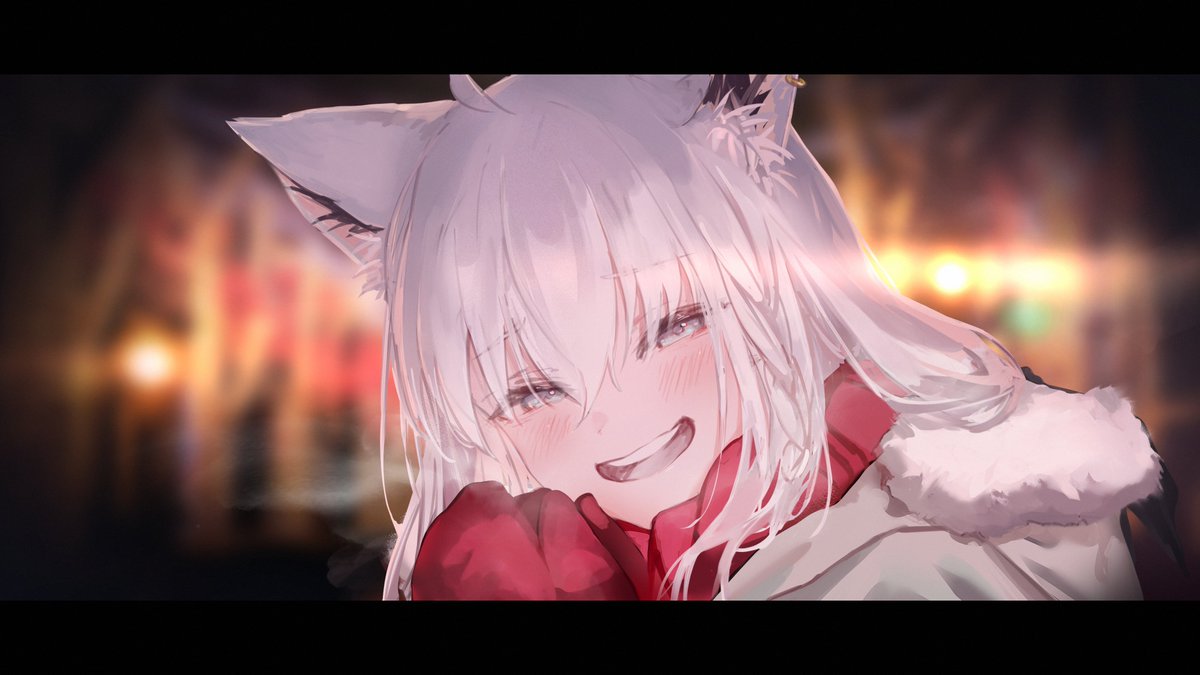 shirakami fubuki 1girl animal ears fox ears solo white hair letterboxed ...