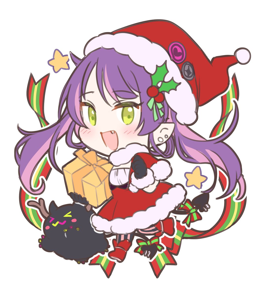 bibi (tokoyami towa) ,tokoyami towa 1girl hat chibi santa hat christmas ...
