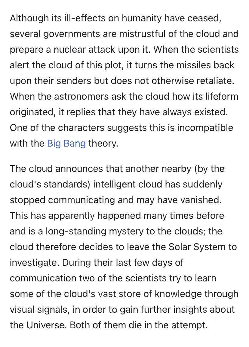 🧵 Quite a thought - ‘Sentient clouds beyond comprehension’. Like our ...